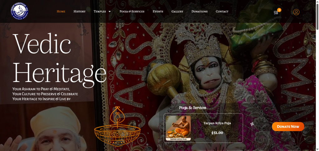 Vedic Heritage website showcasing culture with modern design.